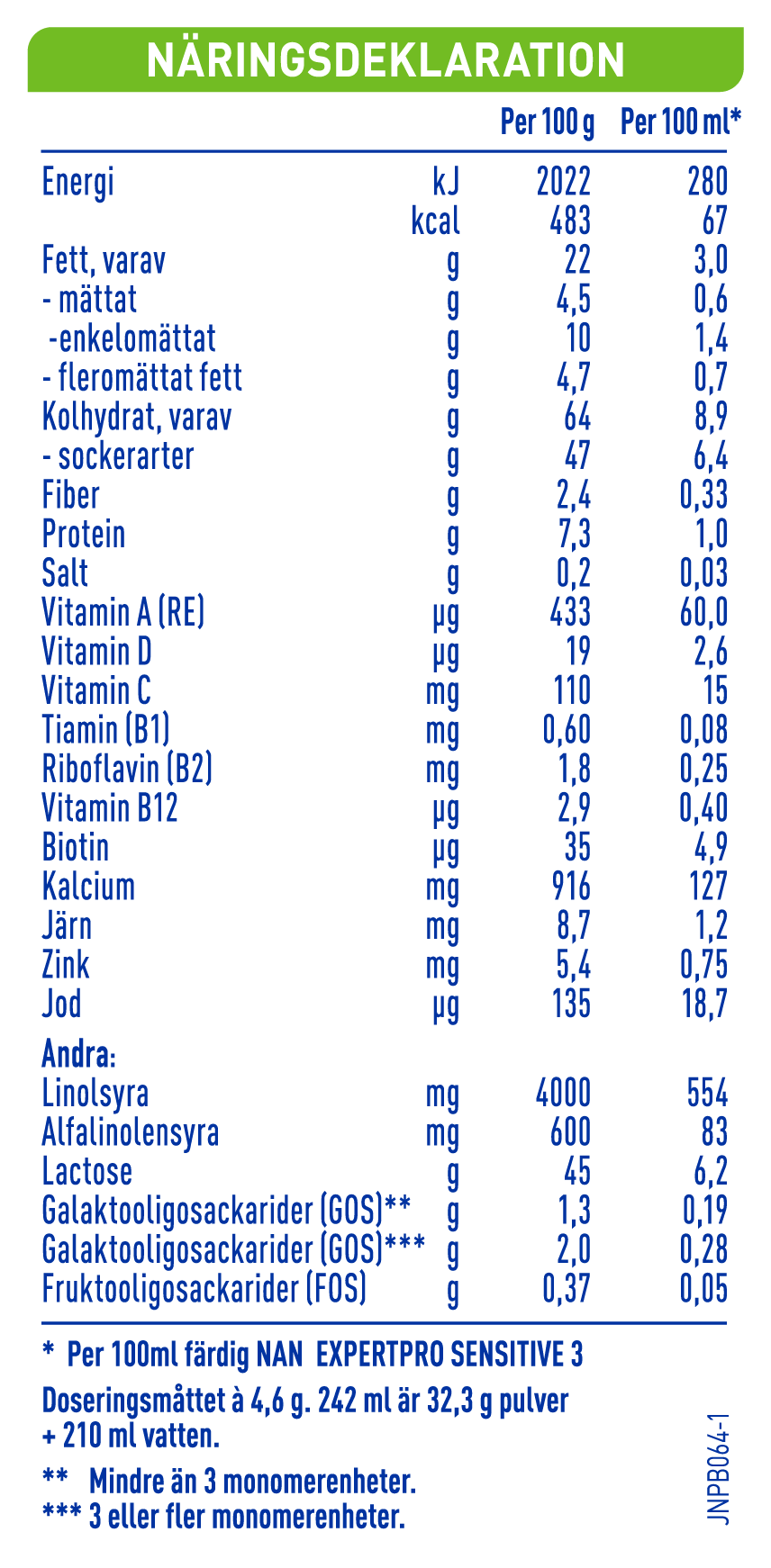 Nestlé NAN EXPERTPRO SENSITIVE 3 tillskottsnäring 800g burk pulver